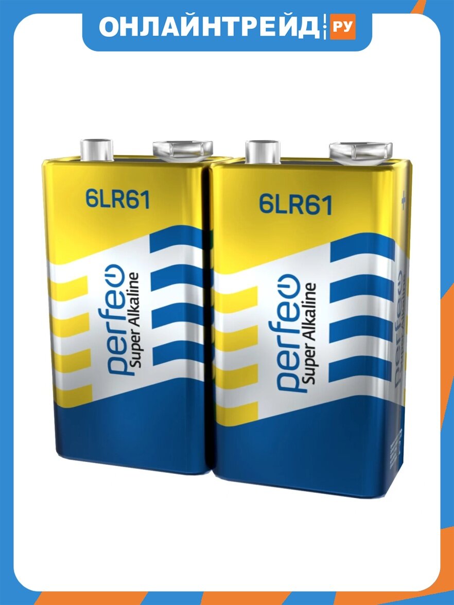 Батарейка алкалиновая Perfeo Super Alkaline 6LR61/2SH, тип 6LR61 (Крона), 2шт, пленка
