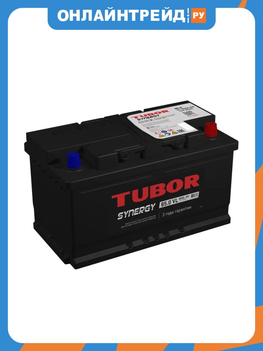 Аккумулятор Tubor Synergy, 300x25x400, обратная полярность, низкий, 85 Ач, 6СТ85(0)