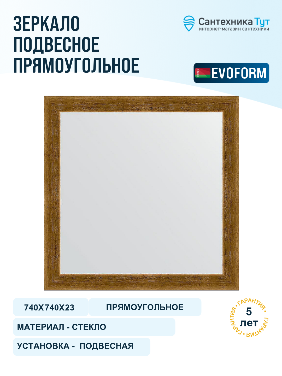 Зеркало Evoform Definite 74х74 BY 0668 в багетной раме - Травленое золото 59 мм