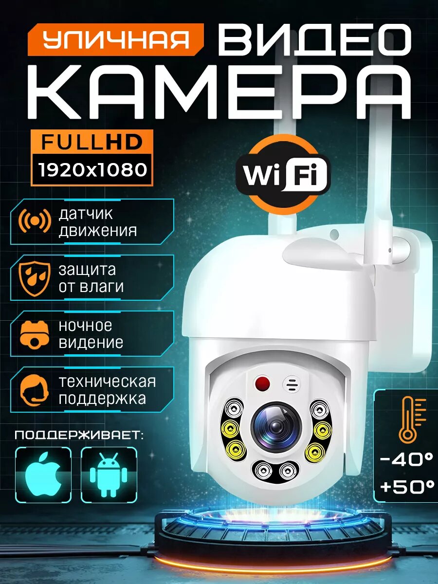 Уличная видеокамера FullHD 1080p с датчиком движения, ночным видением и влагозащитой для работы при -40°C до +50°C
