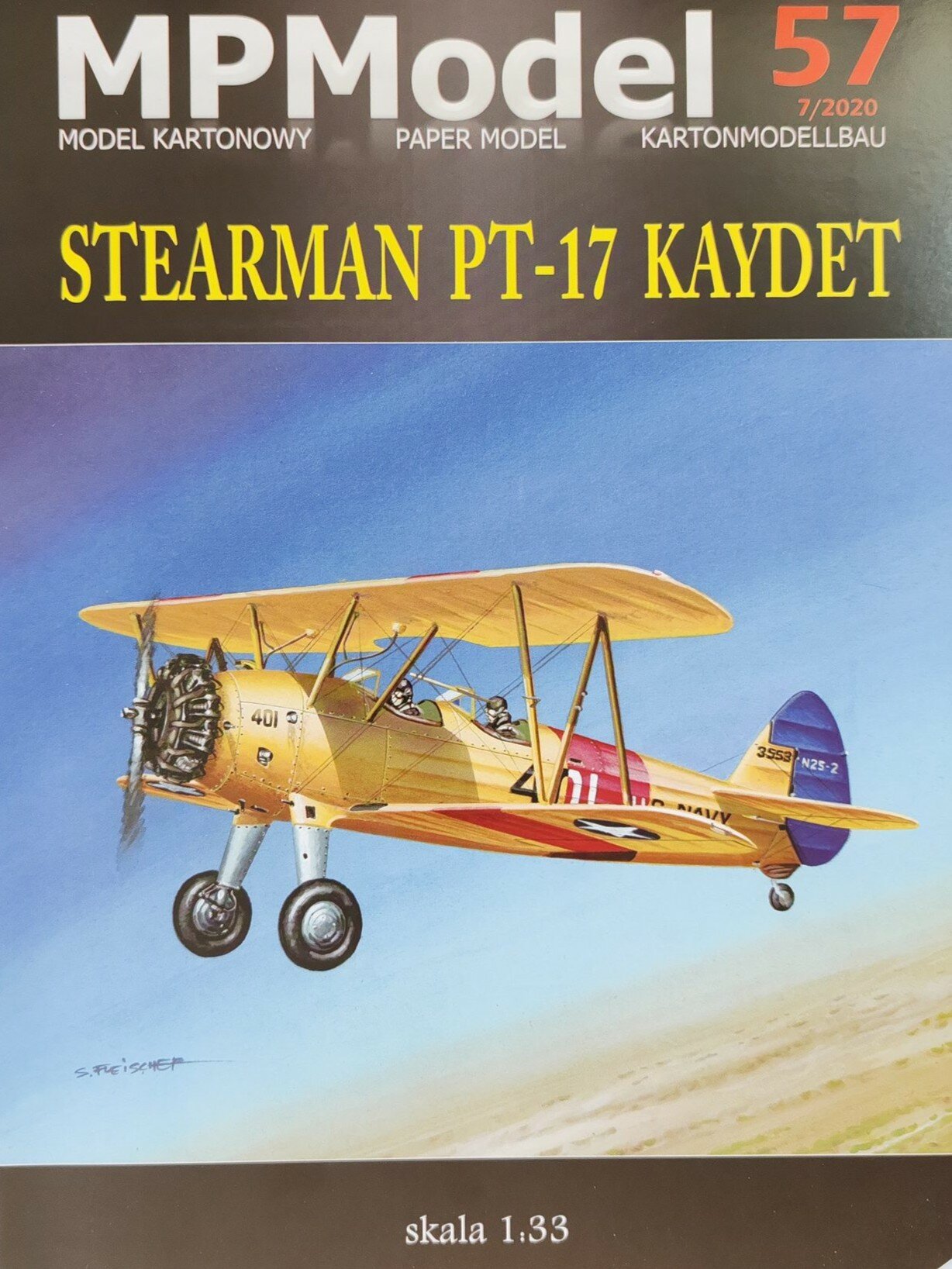 Сборная бумажная модель Самолет Stearman PT-17 Kaydet - MPModel №57 (журнал)
