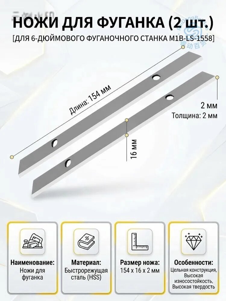 Ножи строгальные HSS 154х16х2 мм для фуговального станка LUXTER M1B-LS-1558 (комплект 2 шт)