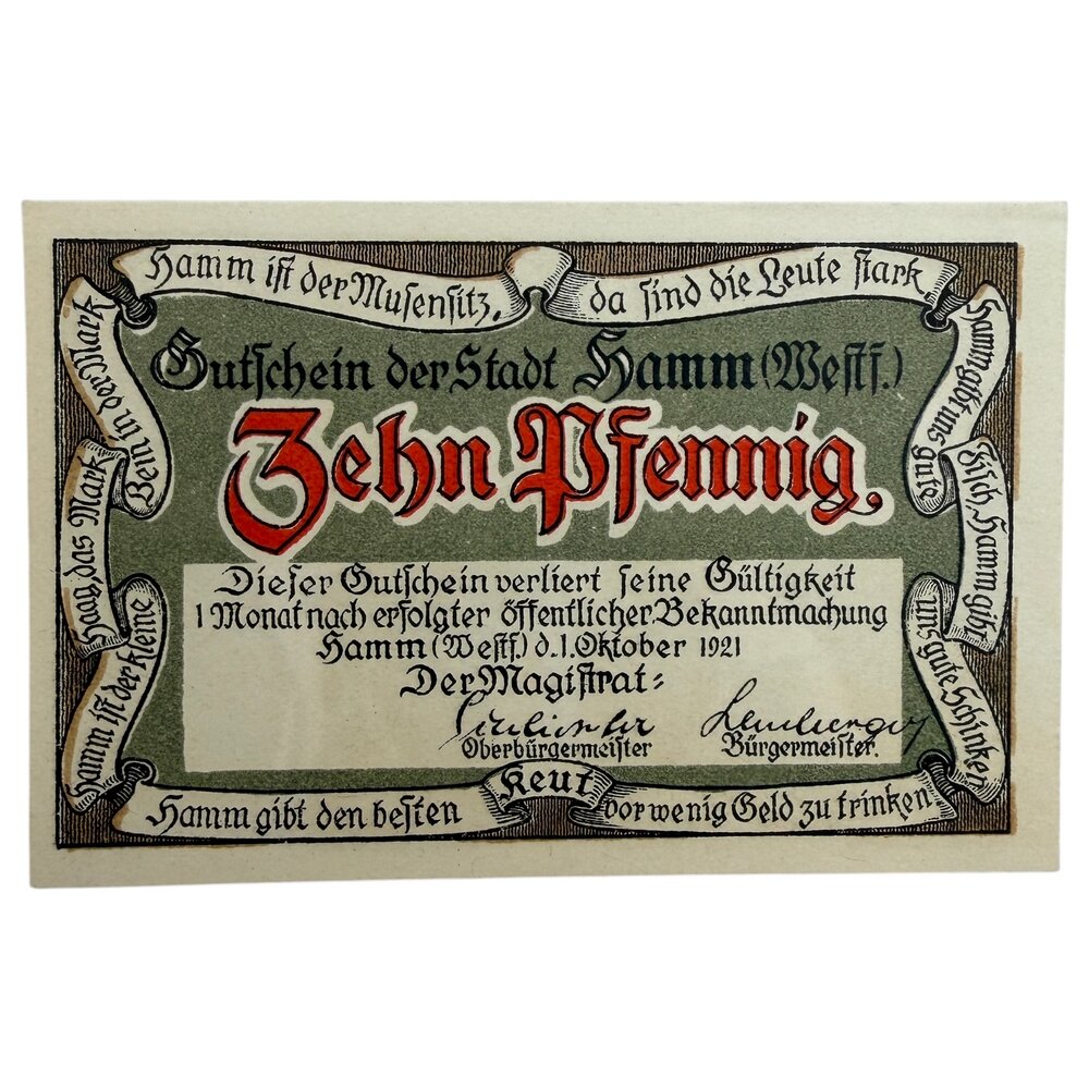 Германия (Веймарская республика) Хамм 10 пфеннигов 1921 г. (Серый)