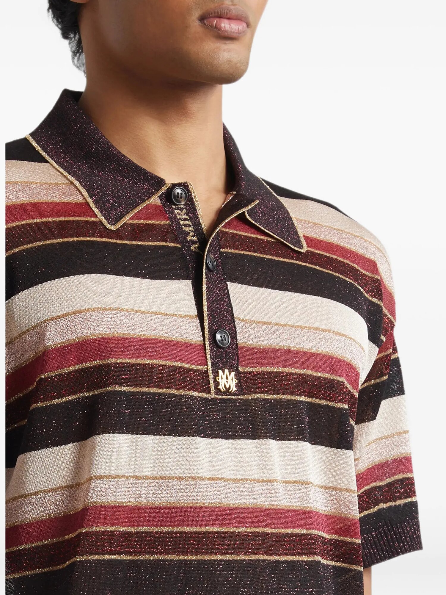 Рубашка AMIRI Striped glitter-effect polo shirt, размер 46 — фото 1