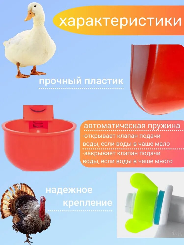Чашечная поилка автоматическая врезная для кур, 5 шт, Красный — фото 1