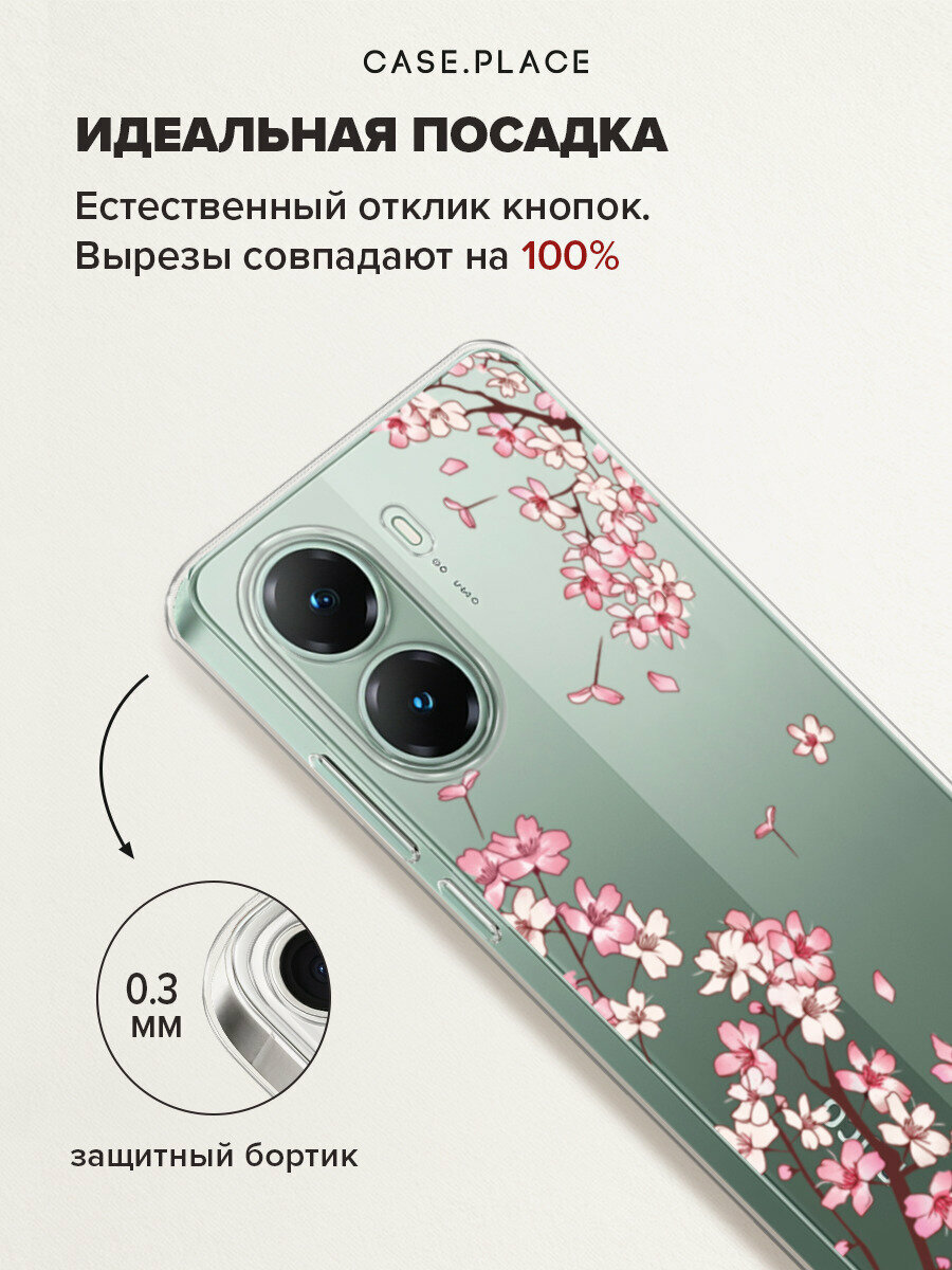 Чехол на Poco X7 Pro / Поко X7 Про с принтом "Ветви сакуры 1", прозрачный — фото 1
