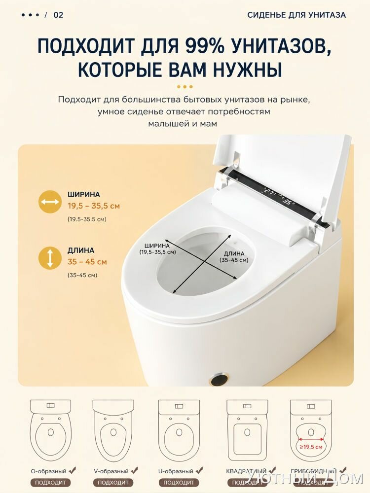 Умное детское сиденье для унитаза серого цвета с подогревом и цифровым дисплеем — фото 1