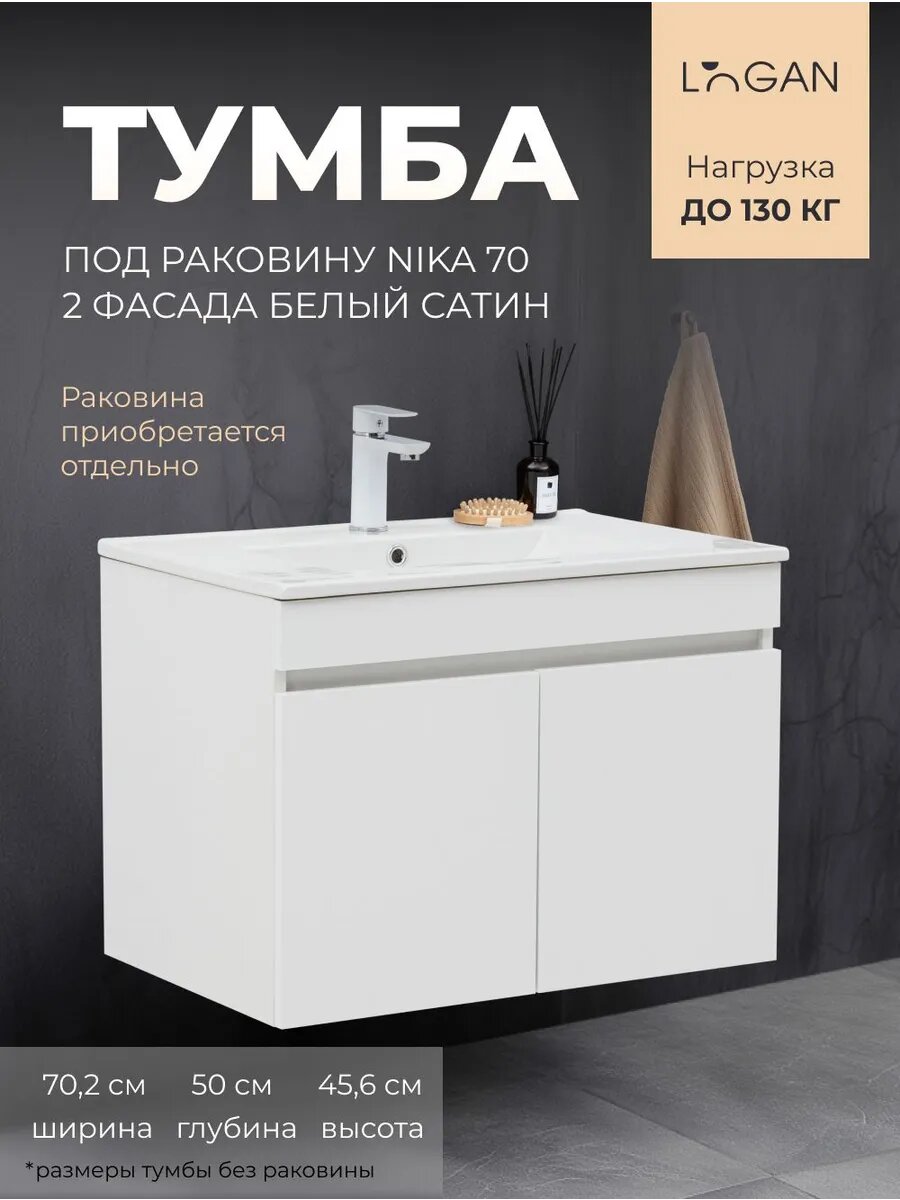 Тумба под раковину в ванную NIKA 70 см белая