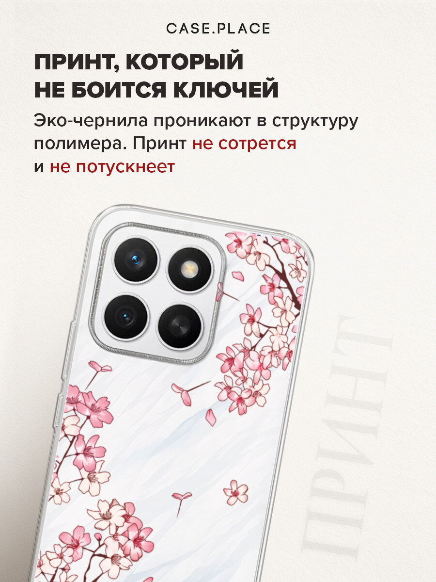 Чехол на Honor X8c / Хонор X8c с принтом "Ветви сакуры 1", прозрачный — фото 1