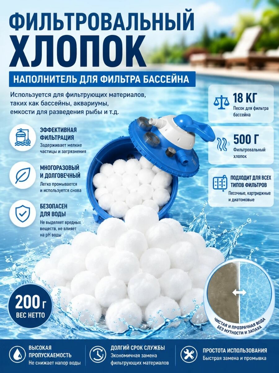 Наполнитель для фильтра бассейна, Картридж и Фильтрующие Шарики (Сменные Элементы Очистки Воды ), эквивалент 18кг песка для бассейна сменный фильтр очистка воды шарики эквивалент песка