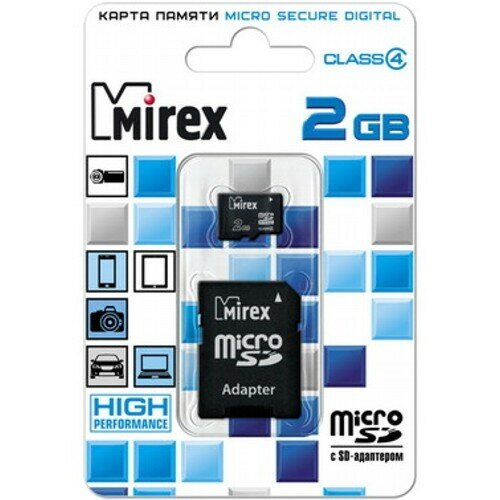 Карта памяти микро SD 2 Гб - Mirex - с адаптером SD
