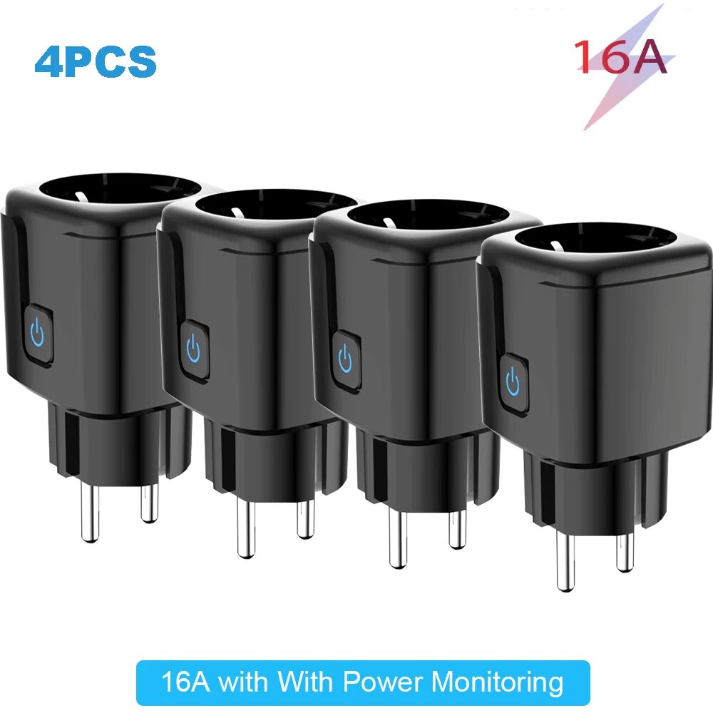 Умная розетка Tuya WHDZ01 16A/20A Wi-Fi с мониторингом мощности 16A 4PCS