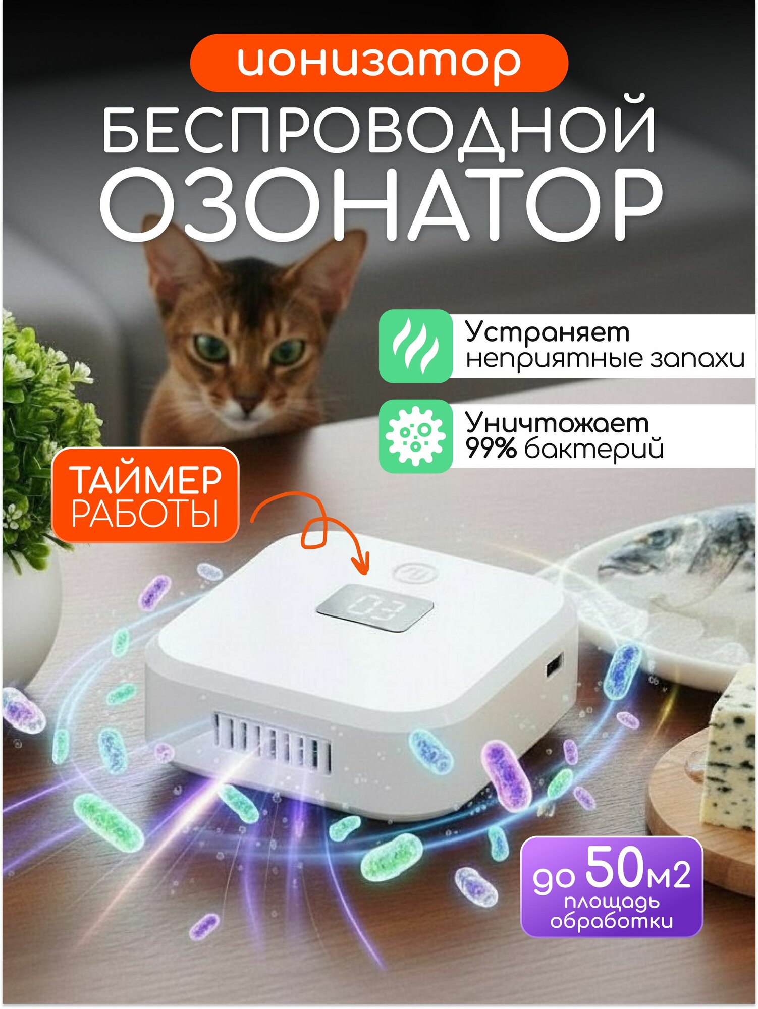 Озонатор ионизатор воздуха для дома от запахов беспроводной портативный