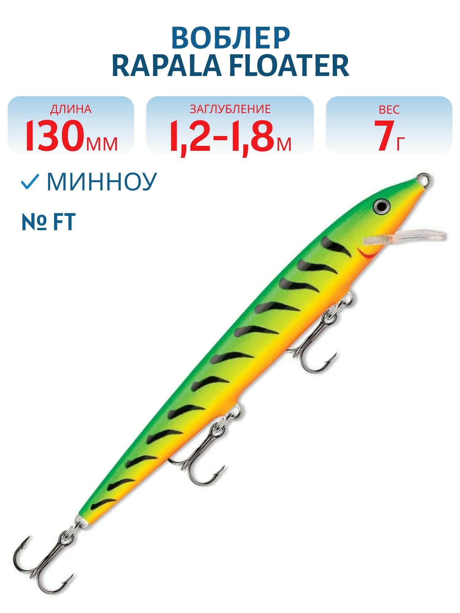 Воблер Rapala Floater 13, 7 гр 13 см цвет FT