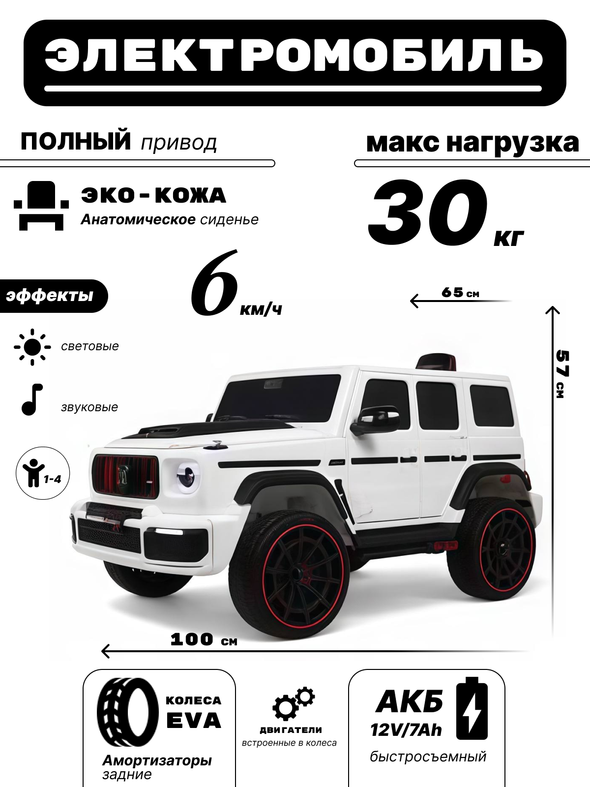 Эксклюзивный детский электромобиль BRABUS MINI, белый Z999ZZ