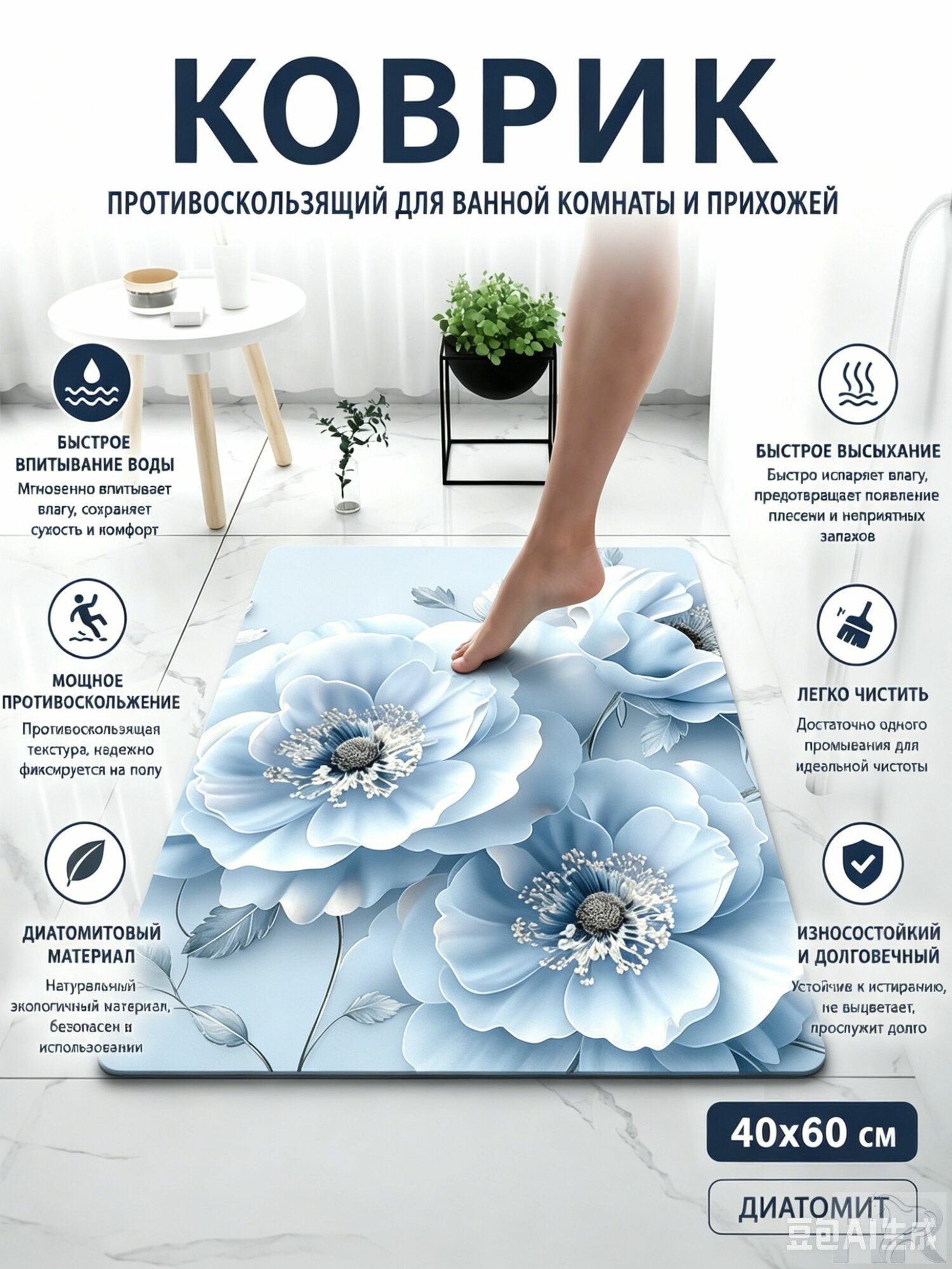 Коврик для ванной коврик4 40x60 см ванный коврик