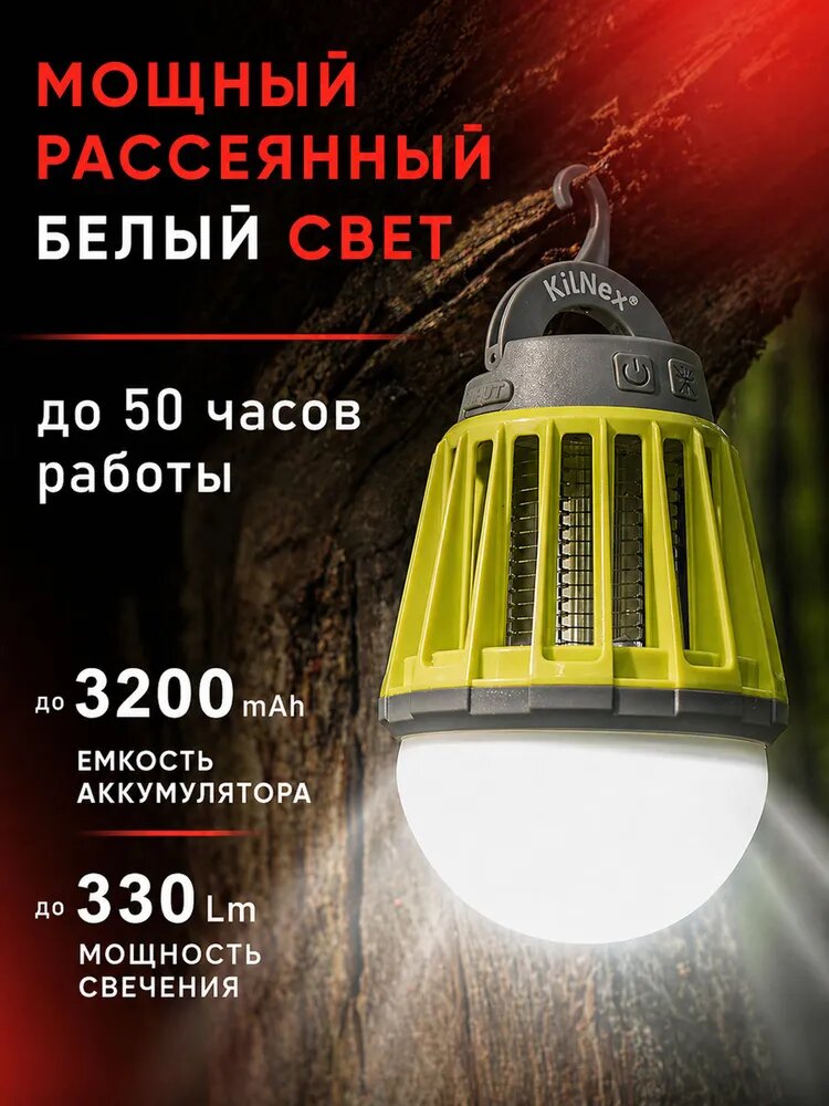 Кемпинговый фонарь аккумуляторный подвесной Kilnex для палатки 330 lm Type-C, IP67, от комаров