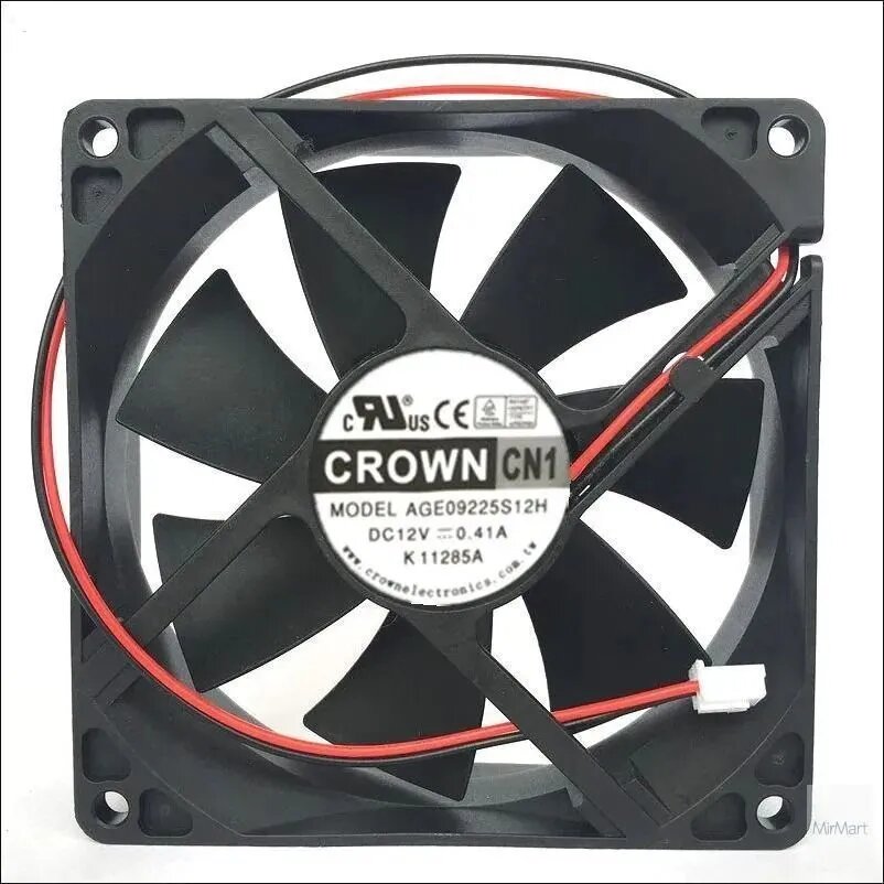 Вентилятор осевой CROWN AGE09225S12H 92x92x25 мм, 12В, 0.41А, промышленный, для охлаждения ИБП, серверов, частотных преобразователей, долговечный, низкий шум