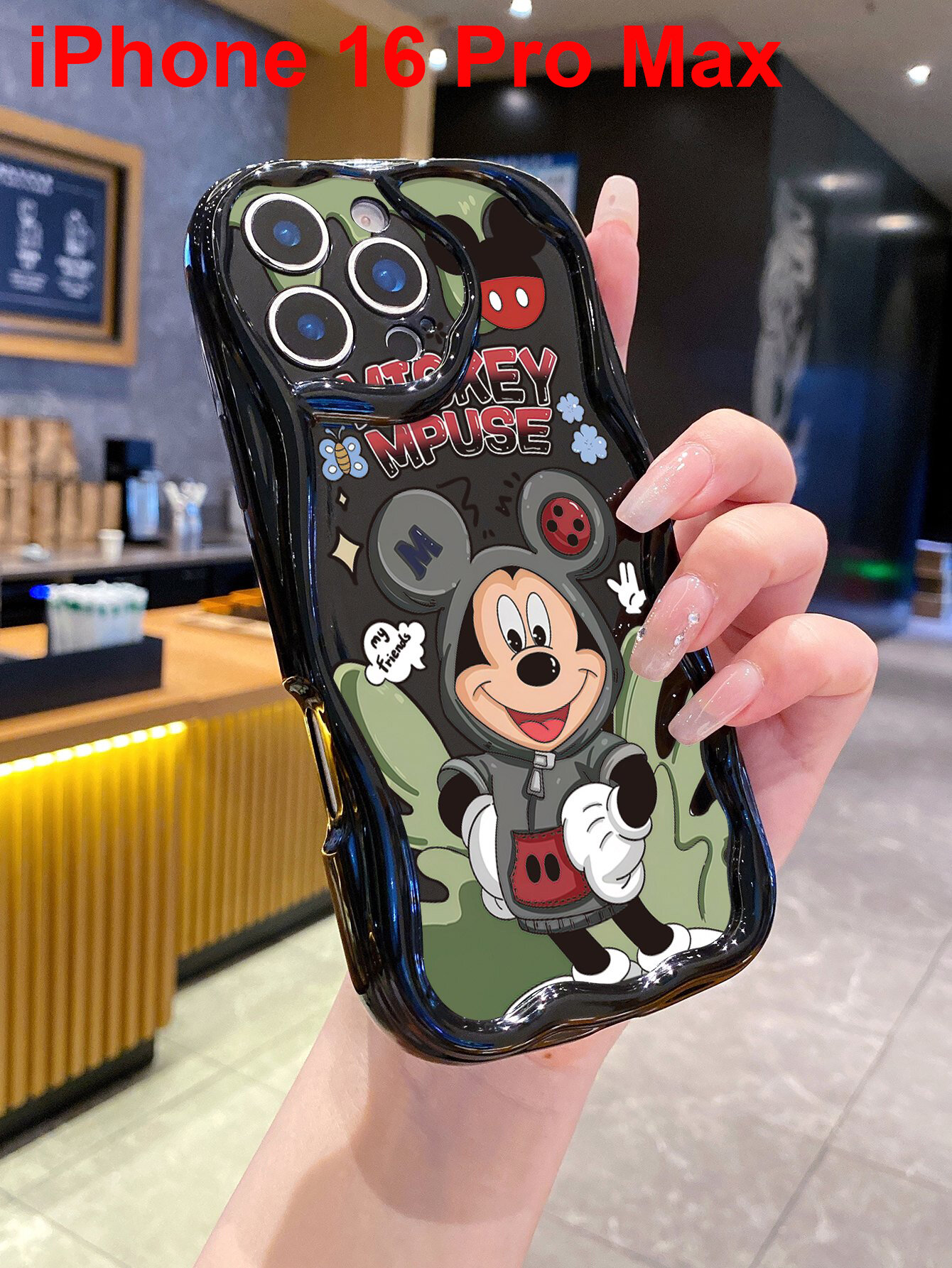 Необычный чехол для iPhone 16 Pro Max , мягкий, гладкий, с изображением Микки и Минни Маус.
