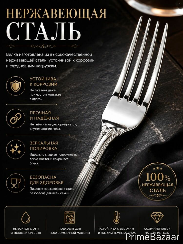 Винтажная столовая вилка из нержавеющей стали, зеркальная полировка, 100% нержавеющая сталь, прочная и надёжная, для дома, для всех блюд, столовая вилка