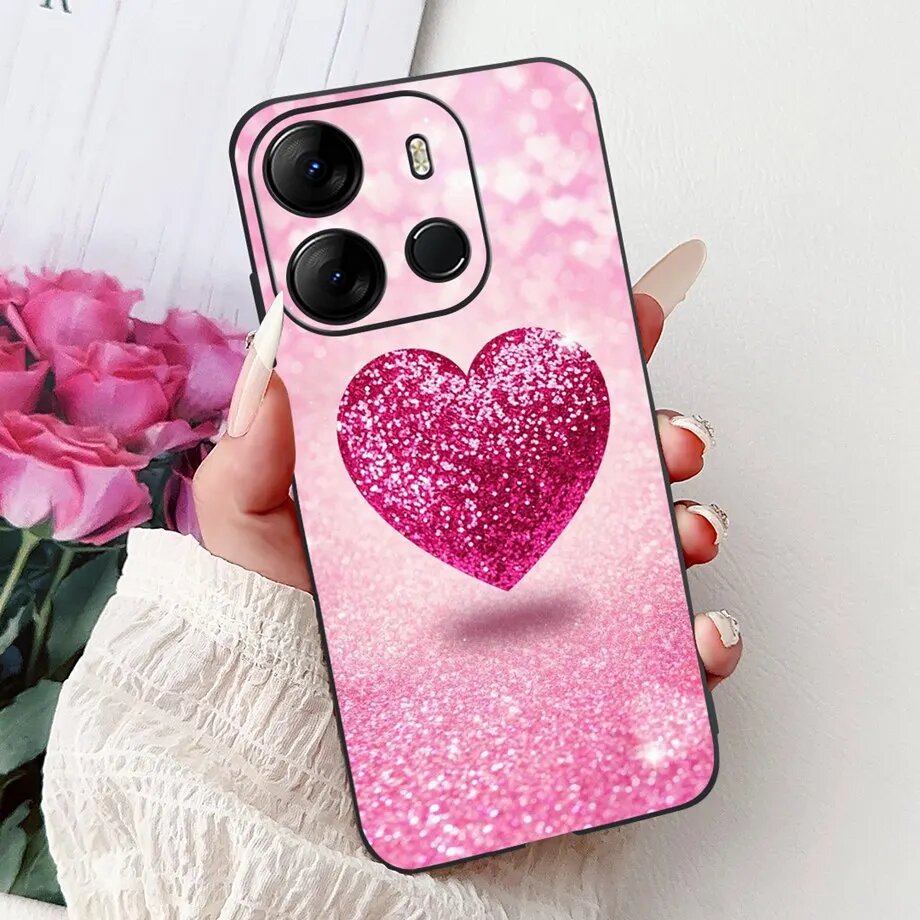 Розовый чехол Tecno Pop 7 Pro с сердечком