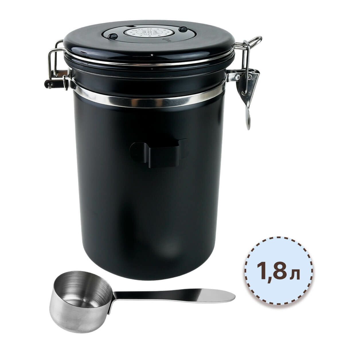 Банка для сыпучих продуктов, для зернового кофе, 1800 мл, с мерной ложкой