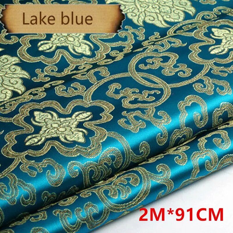 Парчовая атласная ткань для одежды, 2М*91СМ, синий, "Lake blue", материал: атлас