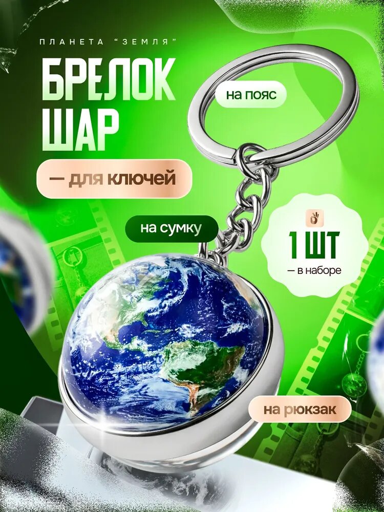 Брелок металлический для ключей стеклянный шар планета Земля