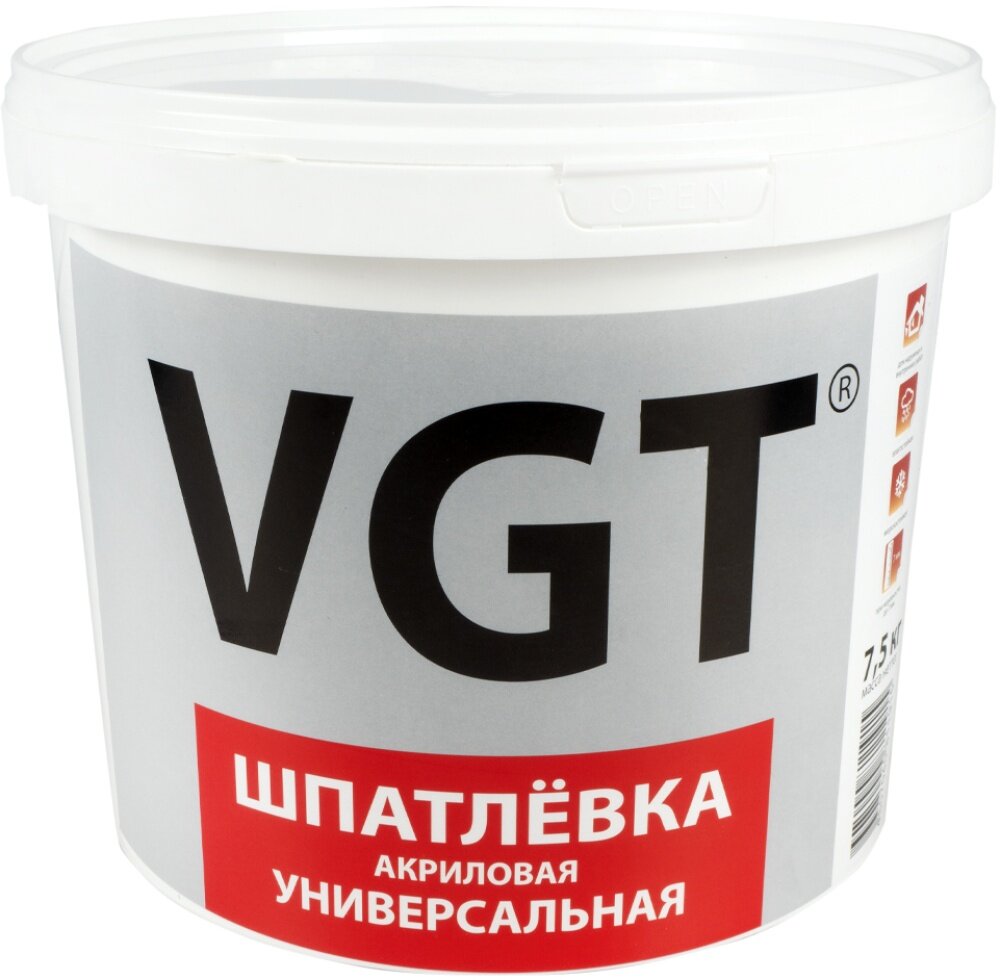 Шпатлевка универсальная 7,5 кг акриловая для наружных и внутренних работ VGT (3168)