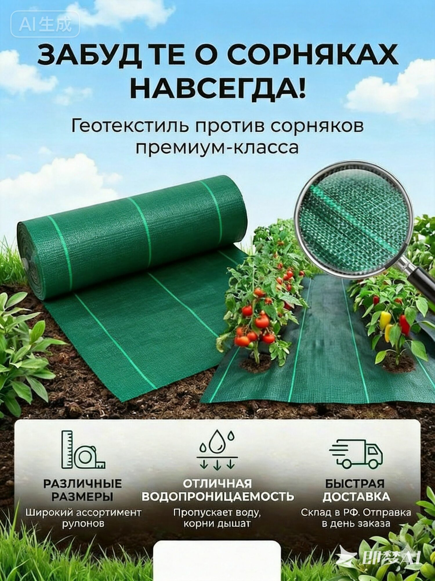 Укрывной материал Полиэтилен, 2x10 м, 50 г-кв. м, 1 шт