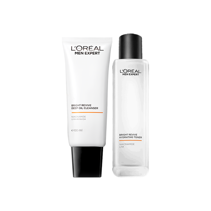 Набор для отбеливания кожи лица L'Oreal Men: Очищающее средство, тоник и эссенция против пигментных пятен, подарок на