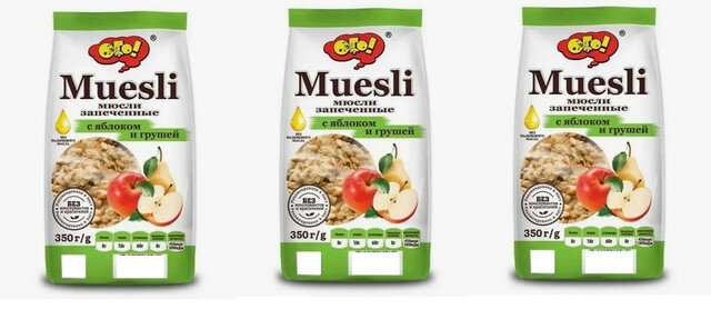 Ого! Мюсли запеченные с яблоком и грушей, 350г, 3шт