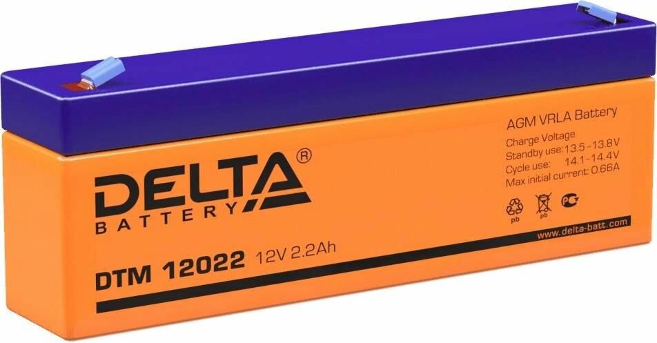 Батарея для ИБП DELTA 12 В, 2,2 Ач, клеммы F1, 35х67х178 мм (DTM 12022)