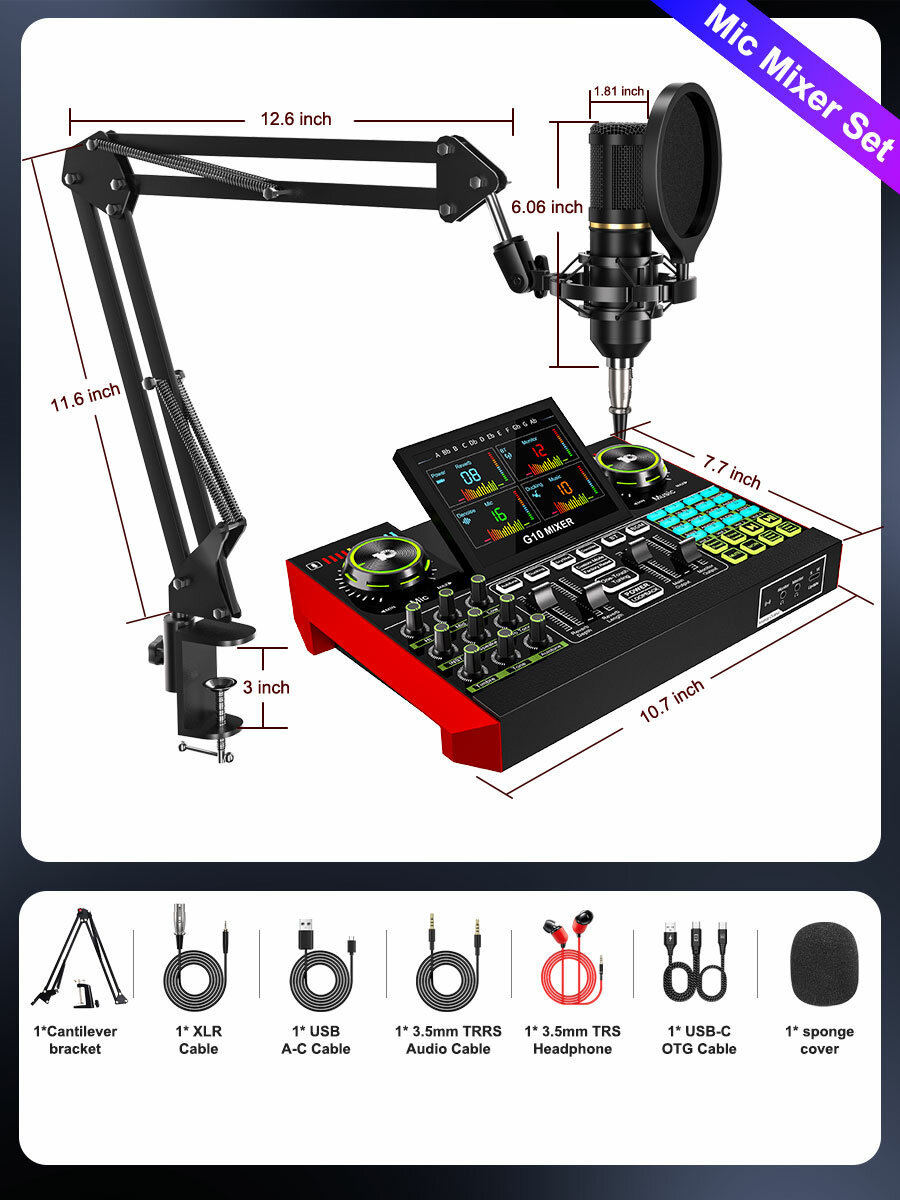Live Streaming & Podcast Audio Interface with Karaoke, Auto-Tune, Adjustable Reverb & Large Visual Screen