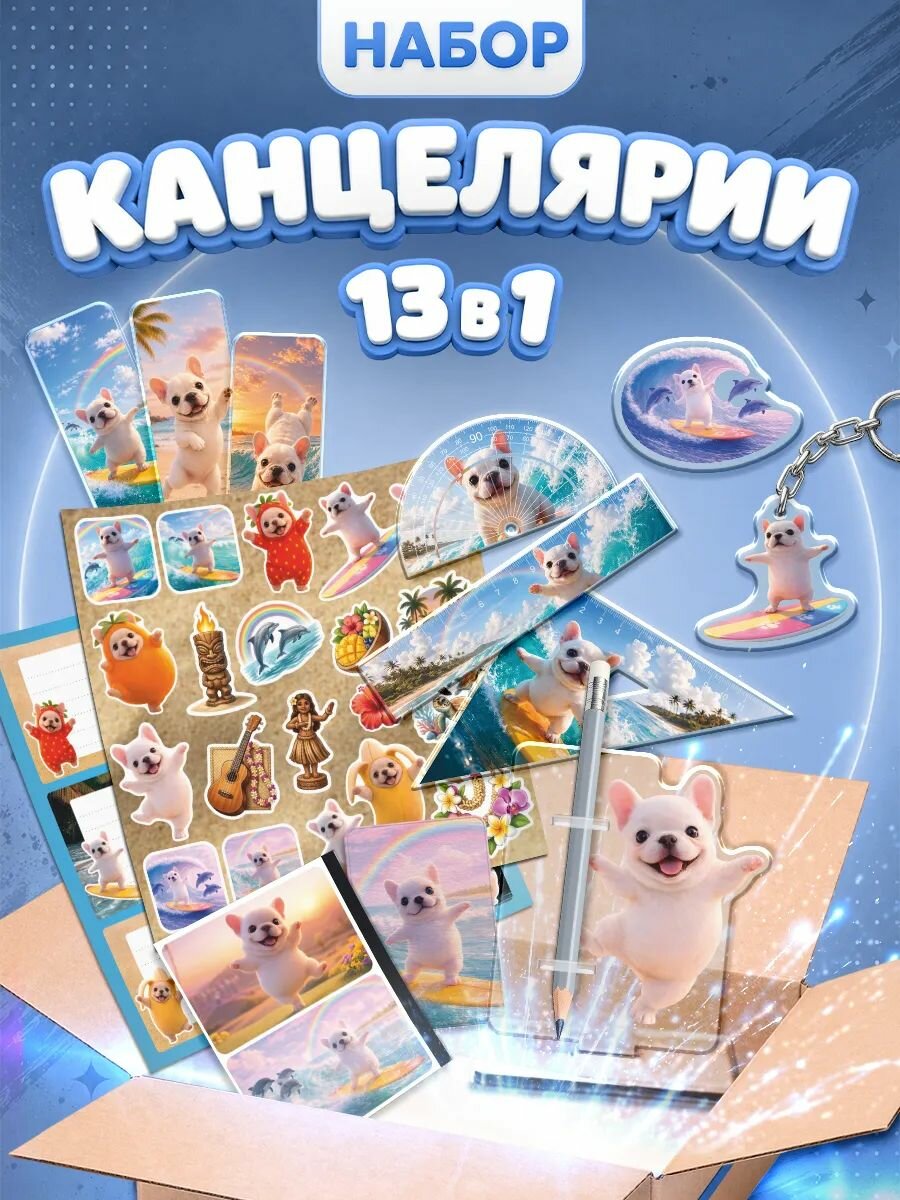 Канцелярский набор школьный собака на серфе