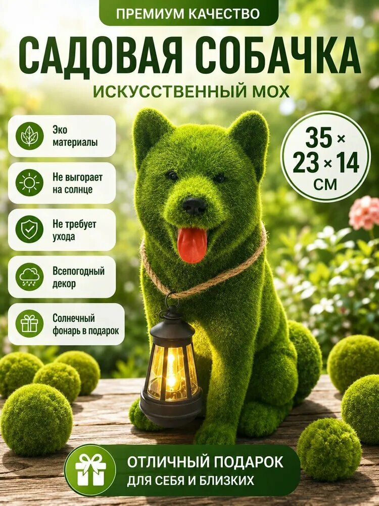 Фигурка садовая. Люстра-щенок. зеленый. Поверхностное стекание.