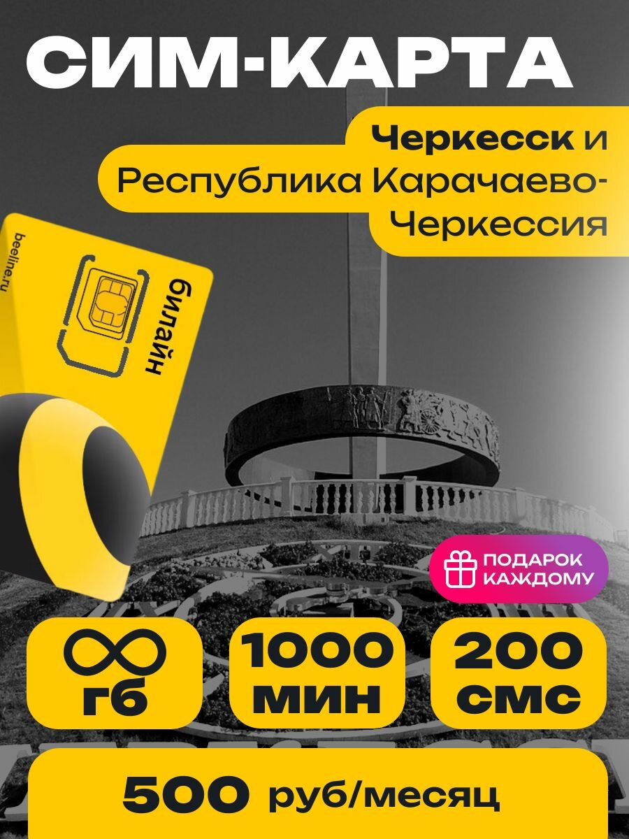 Сим-карта Билайн тариф Эксклюзивный Онлайн Республика Карачаево-Черкессия Безлимитный интернет и 1000 минут за 500 руб.