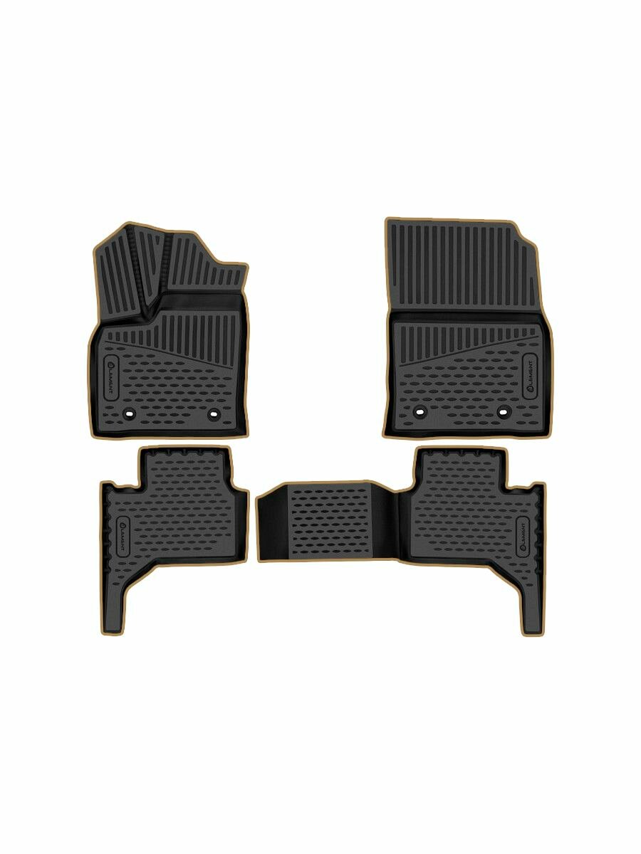 Коврики 3D в салон для TOYOTA Land Cruiser (300 Series) 2021- Внед, 5мест, 4шт. (бежевый кант, полиуретан) / Тойота Ленд крузер