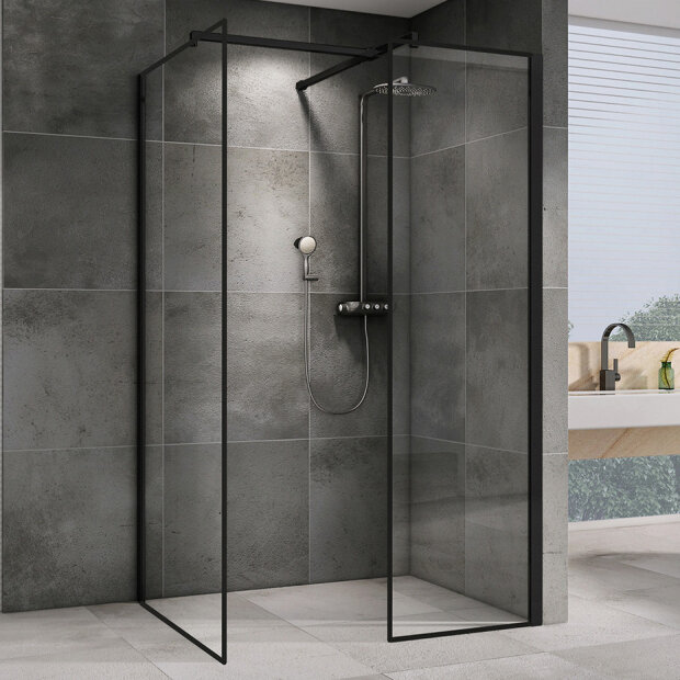 Душевой уголок Abber Immer Offen AG67129B 120x90, профиль черный, стекло прозрачное