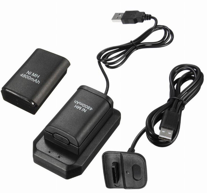 Аккумулятор для геймпада Xbox 360, 2 штуки с зарядным проводом и док станцией
