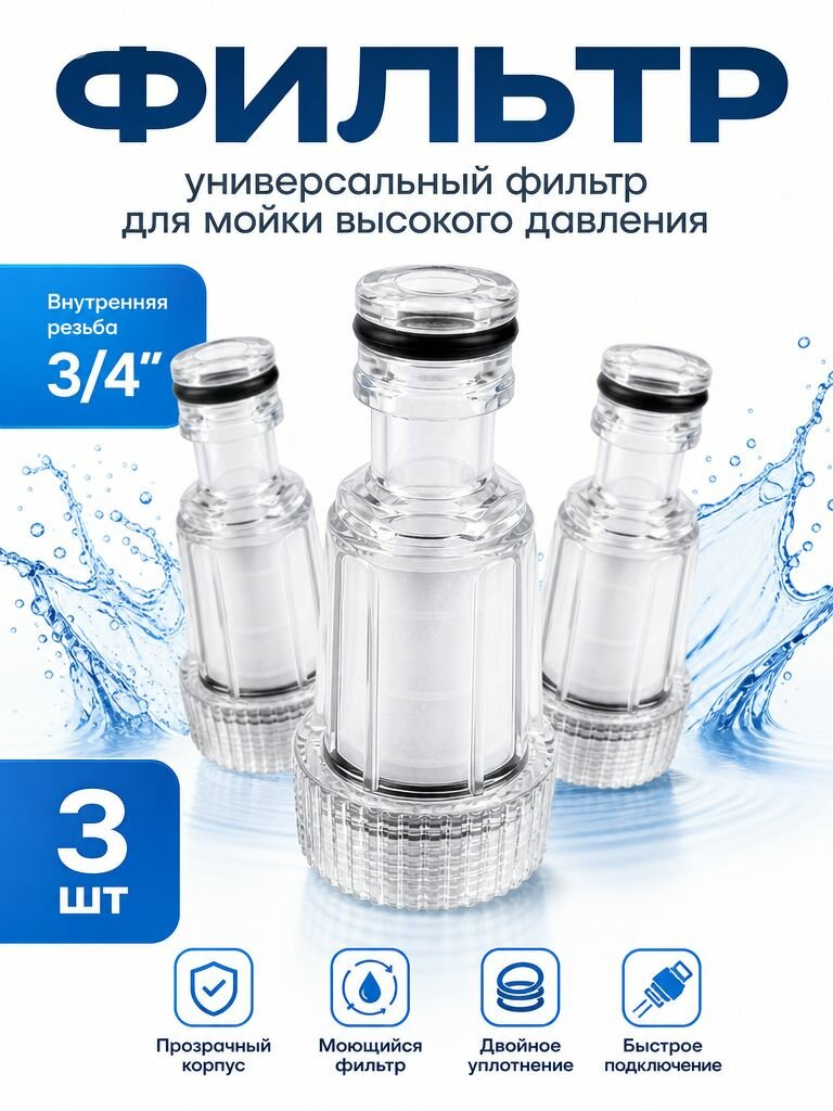 Фильтр универсальный мини для моек высокого давления 3 штуки