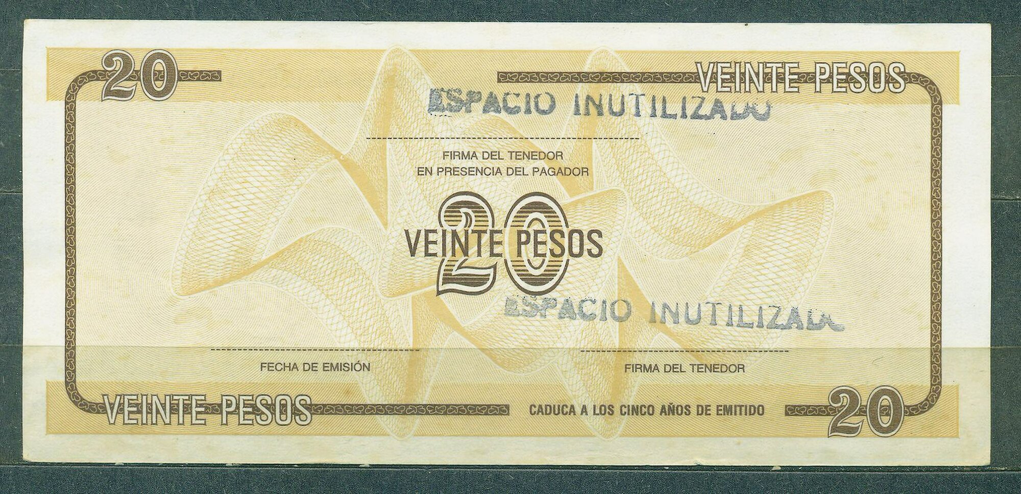 Купюра (бона) Куба 1958г. "VEINTE PESO - сертификат D" XF