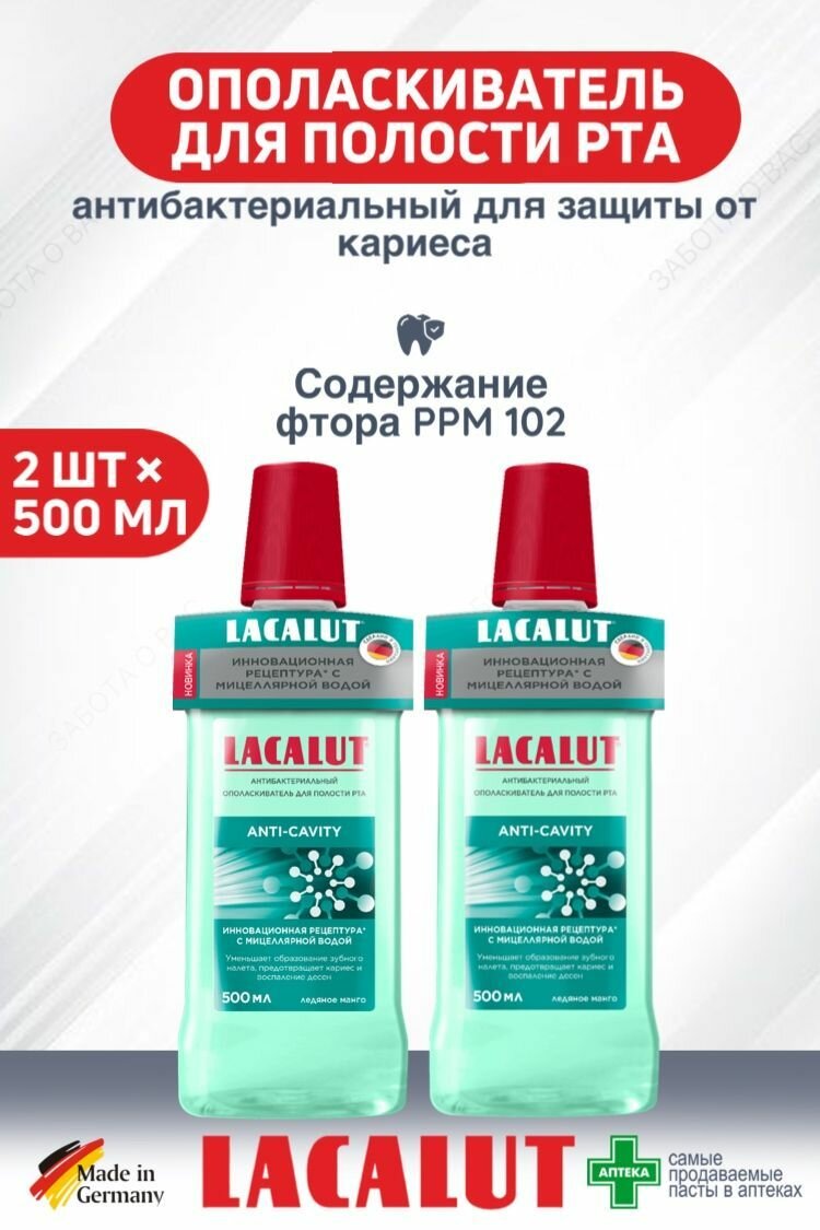 LACALUT anti-cavity антибактериальный ополаскиватель для рта 2х500 мл
