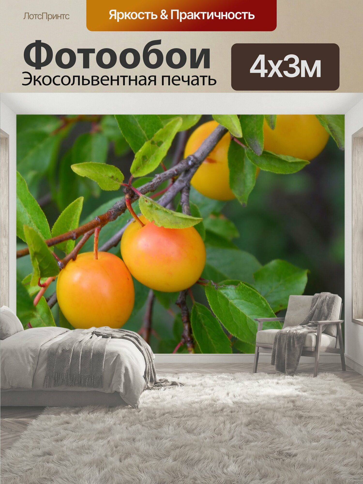 Фотообои "Желтых слив, фрукты, вкусный" 400x300 см. экосольвентная печать