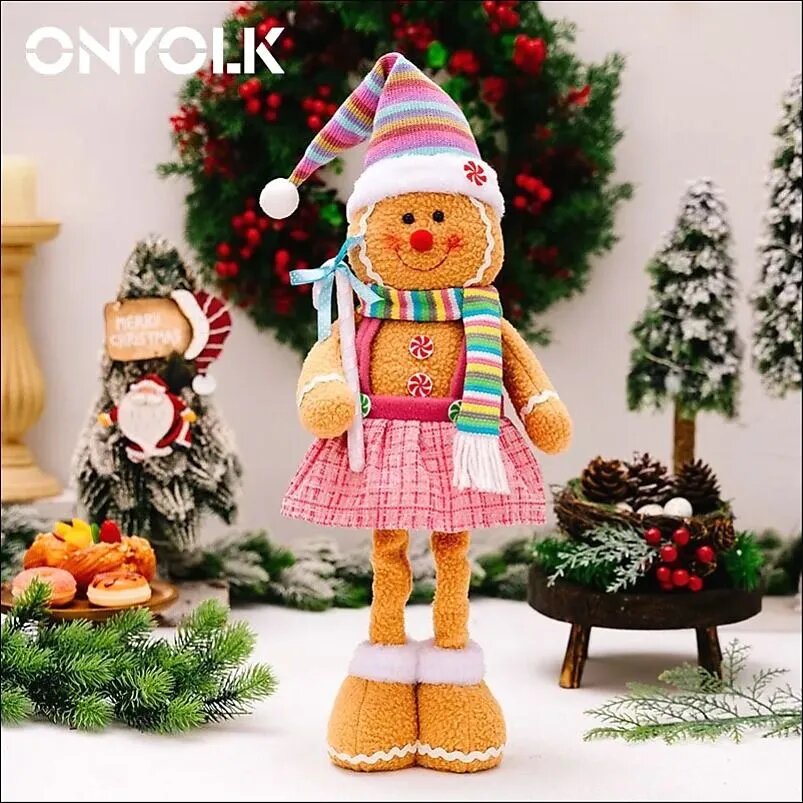 ONYOLK Игрушка под елку "Пряничный человечек", высота 68 см, длина 12 см, розовый