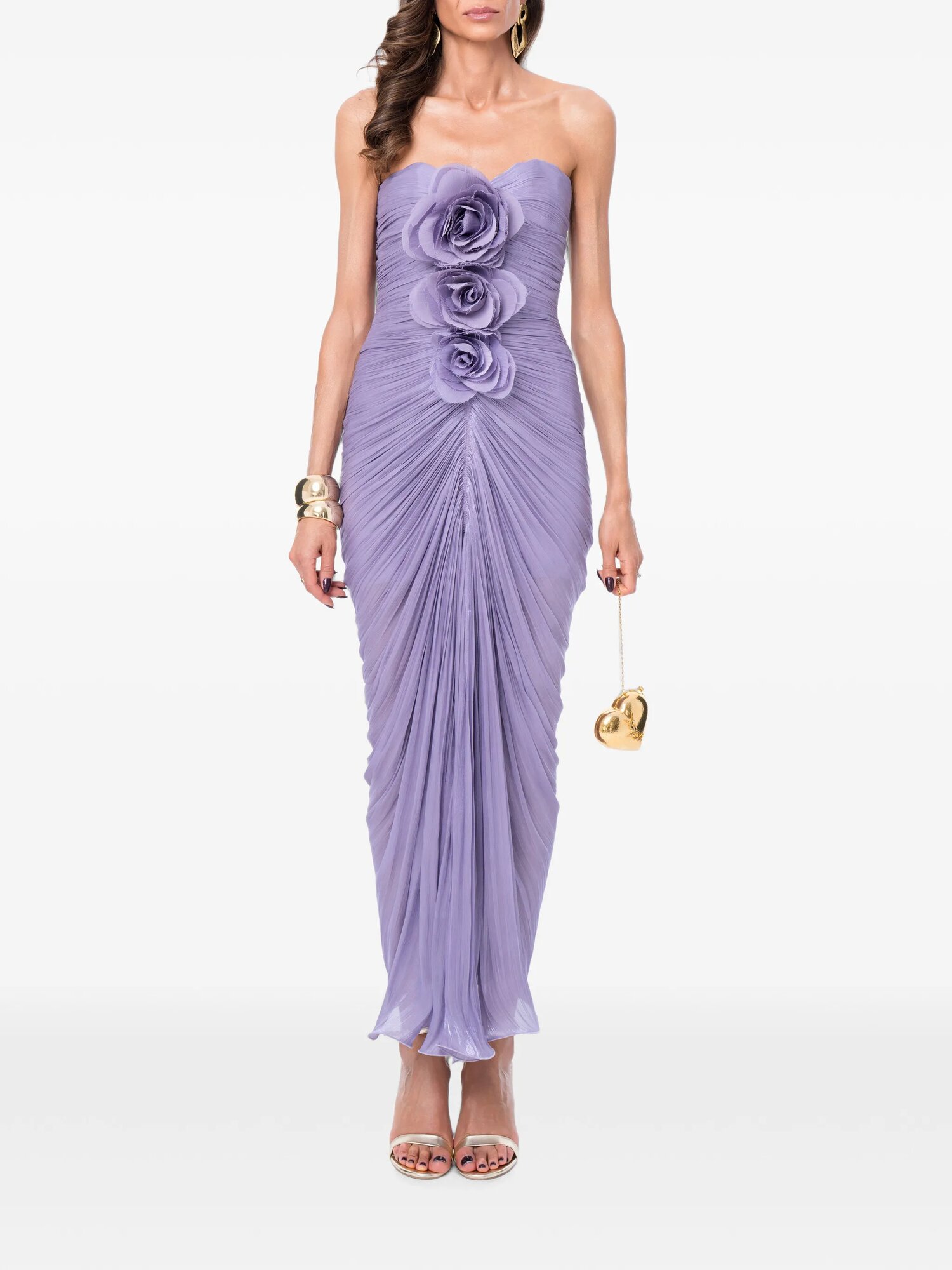 Платье Floral-appliqué ruched maxi dress