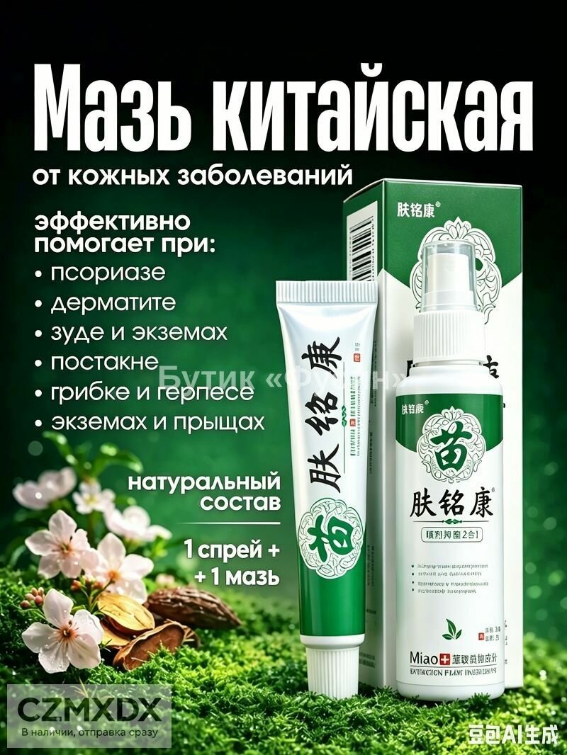 Китайская чудо мазь от прыщей, псориаза, экземы, дерматита, лишая, акне, Крем псориаза китайский 25 г + 30