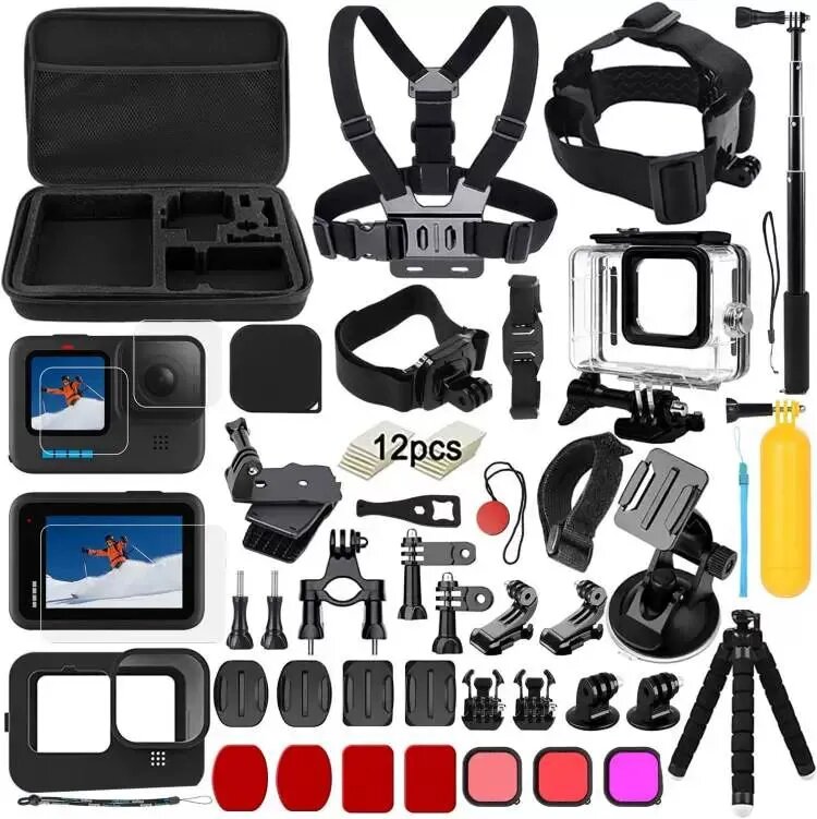 GoPro Комплект аксессуаров для экшн-камеры 55 в 1, совместимый с GoPro Hero black 12 11 10 9