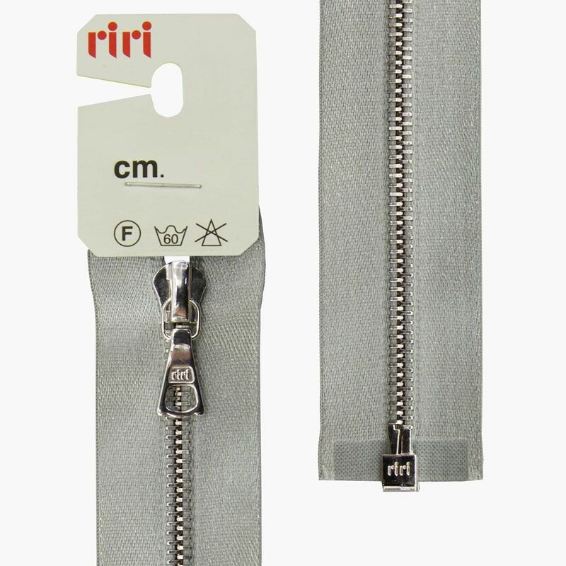 Молния riri Металлическая, Ni, разъемная, 1 замок, на атласной тесьме, 4 мм, 70 см, цвет 9112, Голубовато-серый