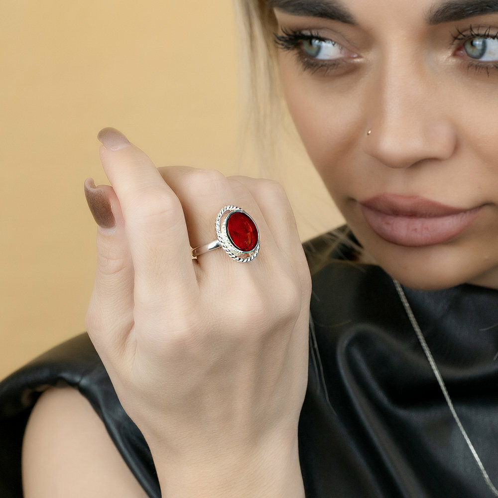 Кольцо Amberprofi, серебро, 925 проба, родирование, янтарь